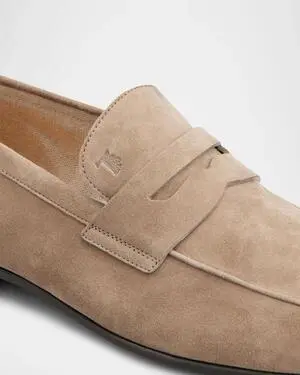 TOD & APOS;S Mocassino Suede Penny Loafers - Open Beige