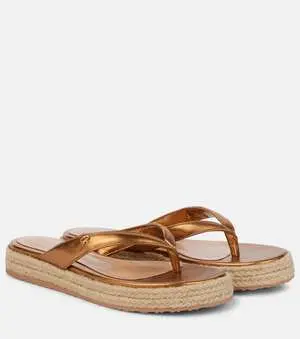 GIANVITO ROSSI Metallic Leather Thong Sandals