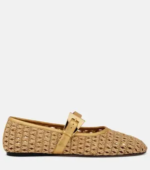 Paris Texas Sveva Raffia Mary Jane Flats