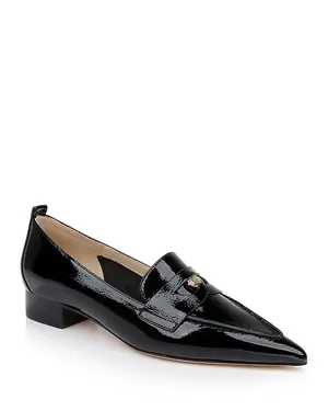 L'Agence Maelys Pointed Toe Block Heel Shoes - Black Patent