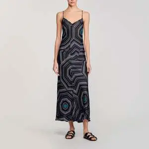 Sandro Patterned Silk Maxi Dress - Black