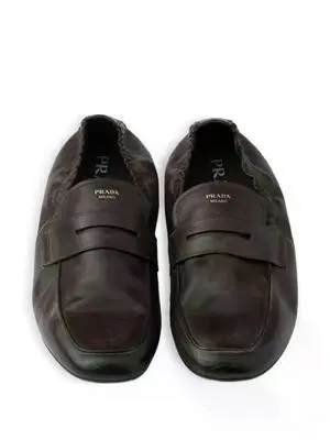 Prada Shuffle Antiqued Leather Loafers - Brown