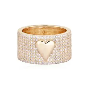 MAZIN JEWELS Pave Heart Barrel Ring - Gold