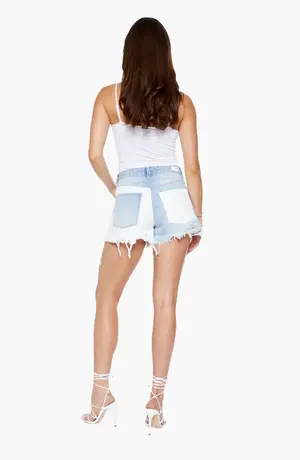 BLUE REVIVAL Two-tone High-waisted Denim Shorts - Ultra-light / White