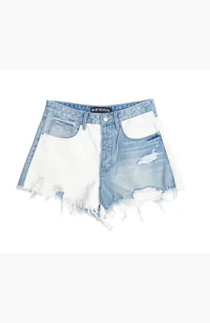 BLUE REVIVAL Two-tone High-waisted Denim Shorts - Ultra-light / White