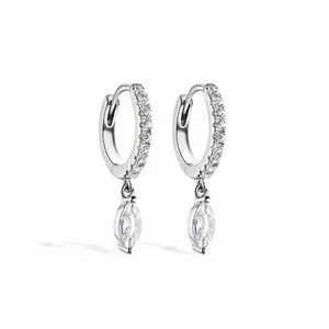 MAZIN JEWELS Marquise Huggie Earrings - Silver
