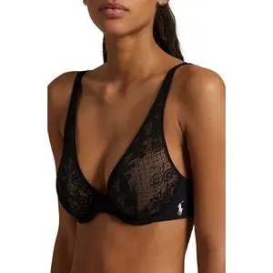 Polo Ralph Lauren Galloon Lace Underwire Plunge Bra - Onyx