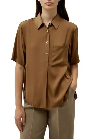 Lilysilk Short Sleeve Silk Shirt - Walnut