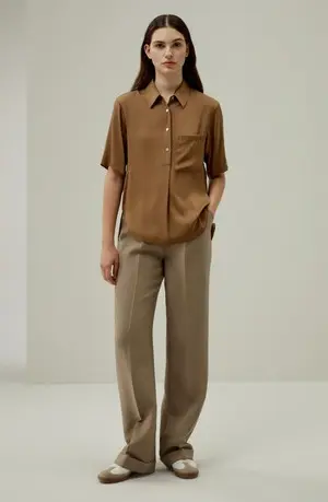 Lilysilk Short Sleeve Silk Shirt - Walnut