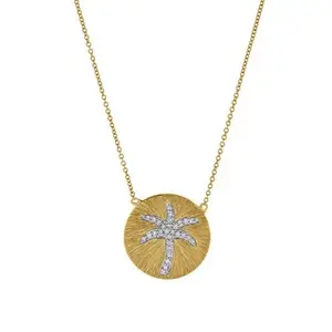 LUVMYJEWELRY Soleil Palm Diamond Round Disc Pendant Necklace - 14k Yellow Gold