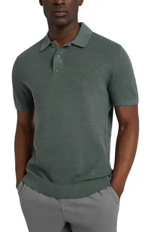 Onia Cotton Textured Knit Polo - Agave