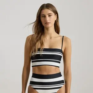 Ralph Lauren Striped High-Waisted Bikini Bottom Black/white