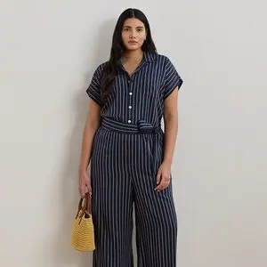 Ralph Lauren Striped Twill Wide-leg Jumpsuit - Shadow Navy/white