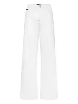 Philipp Plein Logo-embroidered Wide Leg Jeans - White