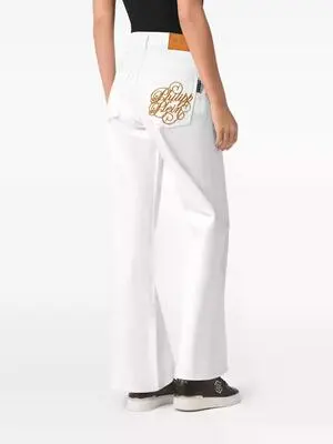 Philipp Plein Logo-embroidered Wide Leg Jeans - White