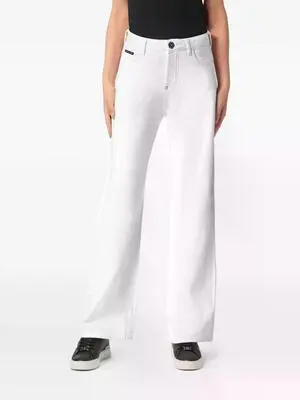 Philipp Plein Logo-embroidered Wide Leg Jeans - White