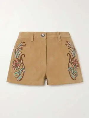 Etro Appliquéd Suede Shorts - Sand