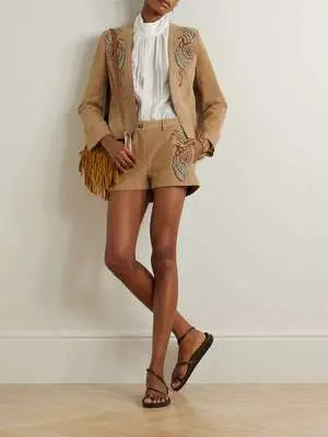 Etro Appliquéd Suede Shorts - Sand