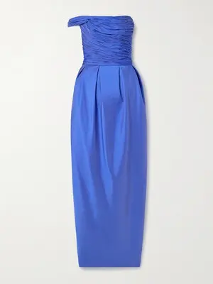 MARMAR HALIM One-shoulder Gathered Plissé-taffeta Gown - Blue