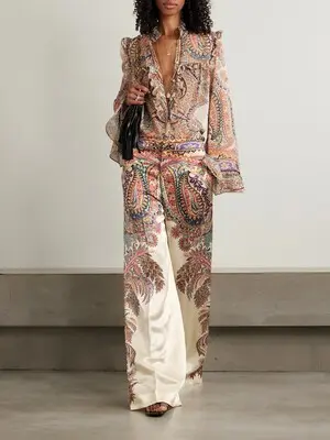 Etro Printed Wide-leg Satin Pants