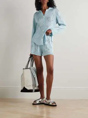 Calle Del Mar Pointelle-knit Shorts - Light Blue