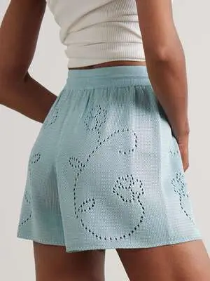 Calle Del Mar Pointelle-knit Shorts - Light Blue