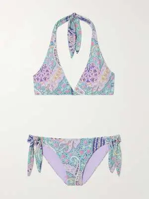 Etro Paisley-print Halterneck Bikini - Light Blue