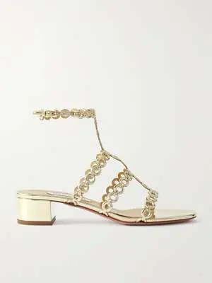 AQUAZZURA Infinity Mirrored-leather Sandals - Shiny Gold