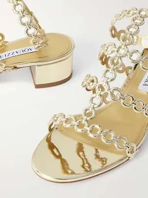 AQUAZZURA Infinity Mirrored-leather Sandals - Shiny Gold
