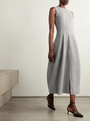 Brunello Cucinelli Paneled Wool Midi Dress - Gray