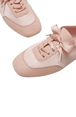 Vivaia Cristina Square-toe Satin Ballet Sneakers - Peach Blush