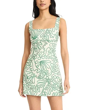 THE GOOD JOURNEY Square Neck Mini Dress - Ivory/ Green