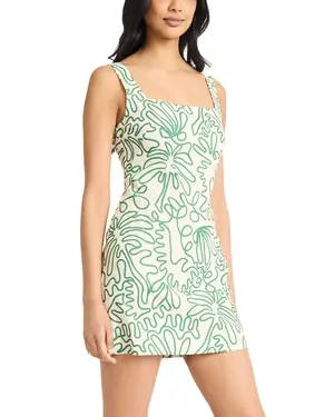 THE GOOD JOURNEY Square Neck Mini Dress - Ivory/ Green