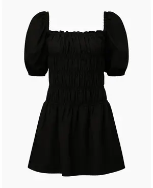 Onia Air Linen Smocked Mini Dress - Black