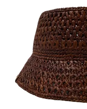 Maje Crochet Raffia Bucket Hat - Brown