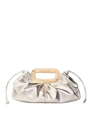 Maje Metallic Leather Clutch With Metal Handle Silver