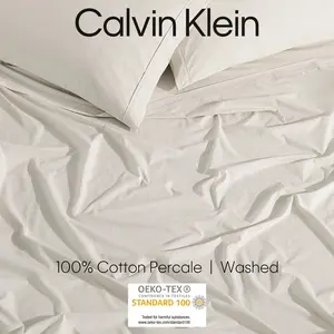 Calvin Klein Washed Percale Cotton Sheet Set, Twin - Light Beige