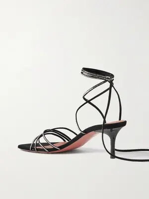 Amina Muaddi Lori Crystal-embellished Suede Lace-up Sandals - Black