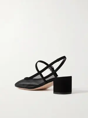 GIANVITO ROSSI Francoise 45 Suede-trimmed Mesh Slingback Pumps