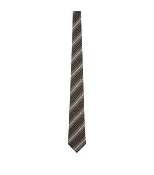 Saint Laurent Silk Jacquard Stripe Standard Tie Beige