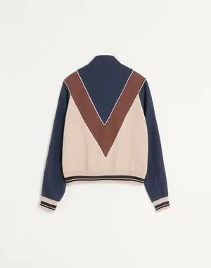 Valentino Garavani Nylon Zip-up Sweatshirt With Vlogo Patch - Blue/hazelnut/butter