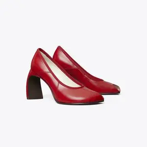 Tory Burch Sculptural Heel Peep-toe Pumps - Red Sky