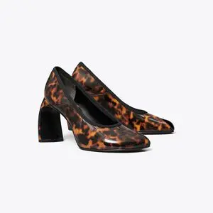 Tory Burch Sculptural Heel Peep-toe Pumps - Tortoiseshell