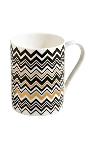 MISSONI HOME TABLEWARE Mug Cup Zig Zag In Luxury Box Gold Diam. 3", H 3.9