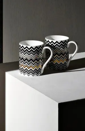 MISSONI HOME TABLEWARE Mug Cup Zig Zag In Luxury Box Gold Diam. 3", H 3.9