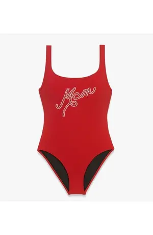 Mcm Logo Printed Swimsuit - Candy Red