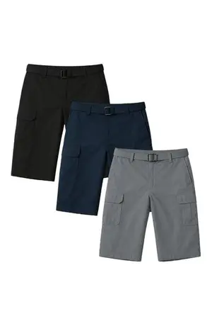BENBEN 3-pack Belted Cargo Shorts - Black/navy/grey