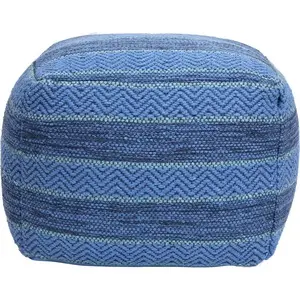 NORTHLIGHT Striped Woven Cotton Square Pouf14" - Blue