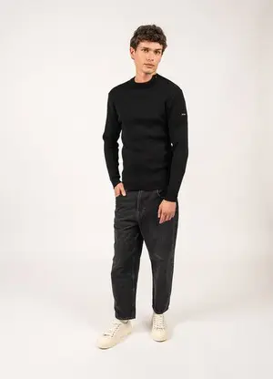 Saint James Matelot Wool Fisherman Sweater - Black