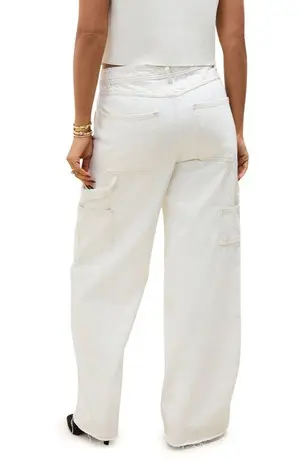 NEXT Raw Hem Wide Leg Carpenter Jeans - Neutral